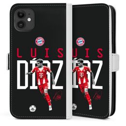 DeinDesign iPhone 11 Handy Klapph&uuml;lle Handyh&uuml;lle aus Kunst Leder wei&szlig; Flip Case Fc Bayern M&uuml;nchen Official Licensed Product Luis Diaz Sideflip mit Lasche