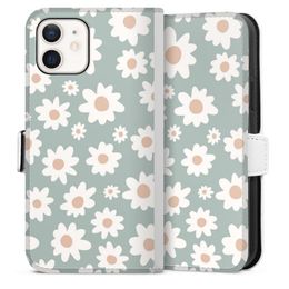 DeinDesign iPhone 12 Handy Klapph&uuml;lle Handyh&uuml;lle aus Kunst Leder wei&szlig; Flip Case Flowers Daisy Muster Sideflip mit Lasche