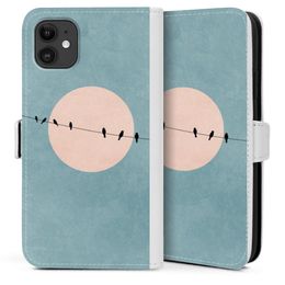 DeinDesign iPhone 11 Handy Klapph&uuml;lle Handyh&uuml;lle aus Kunst Leder wei&szlig; Flip Case Bird Turquoise Moon Sideflip mit Lasche