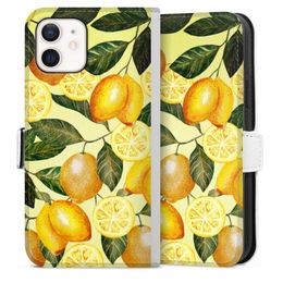 DeinDesign iPhone 12 Handy Klapph&uuml;lle Handyh&uuml;lle aus Kunst Leder wei&szlig; Flip Case Summer Fruits Lemon Sideflip mit Lasche