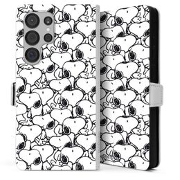 DeinDesign Galaxy S25 Ultra Handy Klapph&uuml;lle Handyh&uuml;lle aus Kunst Leder wei&szlig; Flip Case Peanuts Snoopy Muster Sideflip mit Lasche