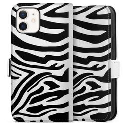 DeinDesign iPhone 12 Handy Klapph&uuml;lle Handyh&uuml;lle aus Kunst Leder wei&szlig; Flip Case Muster Black Sideflip mit Lasche