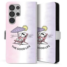 DeinDesign Galaxy S25 Ultra Handy Klapph&uuml;lle Handyh&uuml;lle aus Kunst Leder wei&szlig; Flip Case Snoopy Official Licensed Product Peanuts Sideflip mit Lasche