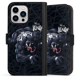 DeinDesign iPhone 13 Pro Handy Klapph&uuml;lle Handyh&uuml;lle aus Kunst Leder schwarz Flip Case Marvel Venom Spiderman Sideflip mit Lasche