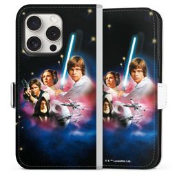 DeinDesign iPhone 15 Pro Handy Klapph&uuml;lle Handyh&uuml;lle aus Kunst Leder wei&szlig; Flip Case Star Wars Lightsaber Merchandise Sideflip mit Lasche