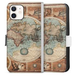 DeinDesign iPhone 12 Handy Klapph&uuml;lle Handyh&uuml;lle aus Kunst Leder wei&szlig; Flip Case Vintage Map World Map Sideflip mit Lasche