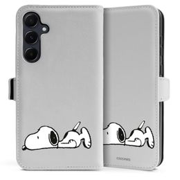 DeinDesign Galaxy A55 5G Handy Klapph&uuml;lle Handyh&uuml;lle aus Kunst Leder wei&szlig; Flip Case Official Licensed Product Snoopy Peanuts Sideflip mit Lasche