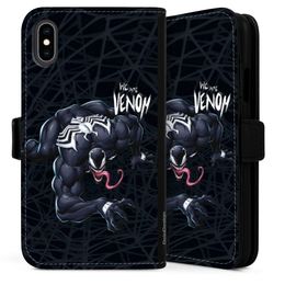 DeinDesign iPhone X Handy Klapph&uuml;lle Handyh&uuml;lle aus Kunst Leder schwarz Flip Case Marvel Venom Spiderman Sideflip mit langer Lasche