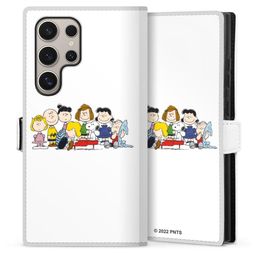 DeinDesign Galaxy S24 Ultra Handy Klapph&uuml;lle Handyh&uuml;lle aus Kunst Leder wei&szlig; Flip Case Merchandise Kindheit Peanuts Sideflip mit Lasche