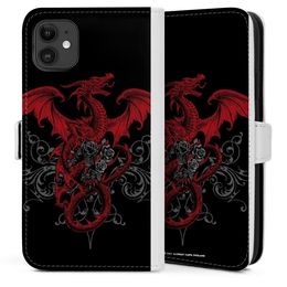 DeinDesign iPhone 11 Handy Klapph&uuml;lle Handyh&uuml;lle aus Kunst Leder wei&szlig; Flip Case Red Dragon Gothic Sideflip mit Lasche