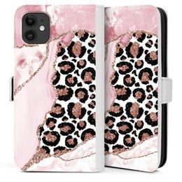 DeinDesign iPhone 11 Handy Klapph&uuml;lle Handyh&uuml;lle aus Kunst Leder wei&szlig; Flip Case Leopard Glitzer Marble Sideflip mit Lasche