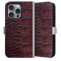 DeinDesign iPhone 16 Pro Max Handy Klapph&uuml;lle Handyh&uuml;lle aus Kunst Leder wei&szlig; Flip Case Leather Crocodile Animal Print Sideflip mit Lasche