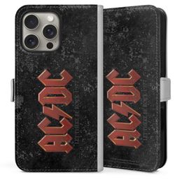 DeinDesign iPhone 16 Pro Handy Klapph&uuml;lle Handyh&uuml;lle aus Kunst Leder wei&szlig; Flip Case Acdc Logo Merchandise Sideflip mit Lasche