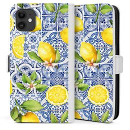 DeinDesign iPhone 11 Handy Klapph&uuml;lle Handyh&uuml;lle aus Kunst Leder wei&szlig; Flip Case Muster Greece Lemon Sideflip mit Lasche