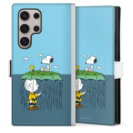 DeinDesign Galaxy S24 Ultra Handy Klapph&uuml;lle Handyh&uuml;lle aus Kunst Leder wei&szlig; Flip Case Peanuts Children Snoopy Sideflip mit Lasche