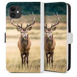DeinDesign iPhone 11 Handy Klapph&uuml;lle Handyh&uuml;lle aus Kunst Leder wei&szlig; Flip Case Forrest Deer Meadow Sideflip mit Lasche