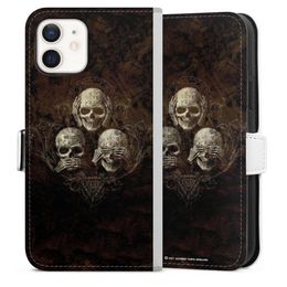 DeinDesign iPhone 12 Handy Klapph&uuml;lle Handyh&uuml;lle aus Kunst Leder wei&szlig; Flip Case Gothic Art Skulls Sideflip mit Lasche