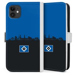 DeinDesign iPhone 11 Handy Klapph&uuml;lle Handyh&uuml;lle aus Kunst Leder wei&szlig; Flip Case Hsv Skyline Hamburg Sideflip mit Lasche