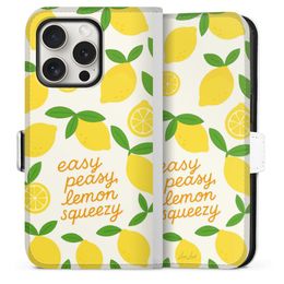 DeinDesign iPhone 15 Pro Handy Klapph&uuml;lle Handyh&uuml;lle aus Kunst Leder wei&szlig; Flip Case Spruch Statement Lemon Sideflip mit Lasche