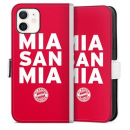 DeinDesign iPhone 12 Handy Klapph&uuml;lle Handyh&uuml;lle aus Kunst Leder wei&szlig; Flip Case Fc Bayern M&uuml;nchen Mia San Mia Fcb Sideflip mit Lasche