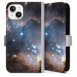 DeinDesign iPhone 14 Handy Klapph&uuml;lle Handyh&uuml;lle aus Kunst Leder wei&szlig; Flip Case Galaxy Star Weltall Sideflip mit Lasche