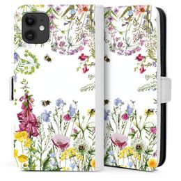 DeinDesign iPhone 11 Handy Klapph&uuml;lle Handyh&uuml;lle aus Kunst Leder wei&szlig; Flip Case Meadow Nature Flowers Sideflip mit Lasche