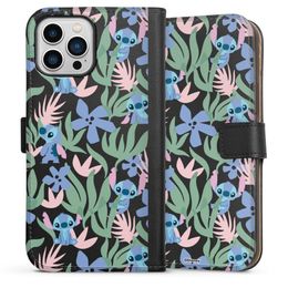 DeinDesign iPhone 13 Pro Max Handy Klapph&uuml;lle Handyh&uuml;lle aus Kunst Leder schwarz Flip Case Disney Muster Lilo & Stitch Sideflip mit langer Lasche