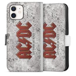 DeinDesign iPhone 12 Handy Klapph&uuml;lle Handyh&uuml;lle aus Kunst Leder wei&szlig; Flip Case Logo Acdc Merchandise Sideflip mit Lasche