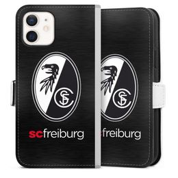 DeinDesign iPhone 12 Handy Klapph&uuml;lle Handyh&uuml;lle aus Kunst Leder wei&szlig; Flip Case Scratch Official Licensed Product Sc Freiburg Sideflip mit Lasche