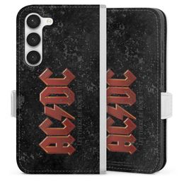 DeinDesign Galaxy S23 Handy Klapph&uuml;lle Handyh&uuml;lle aus Kunst Leder wei&szlig; Flip Case Acdc Logo Merchandise Sideflip mit Lasche