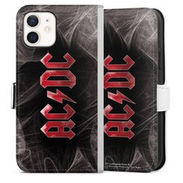 DeinDesign iPhone 12 Handy Klapph&uuml;lle Handyh&uuml;lle aus Kunst Leder wei&szlig; Flip Case Merchandise Acdc Logo Sideflip mit Lasche