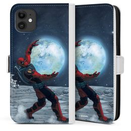 DeinDesign iPhone 11 Handy Klapph&uuml;lle Handyh&uuml;lle aus Kunst Leder wei&szlig; Flip Case Moon Marvel Deadpool Sideflip mit Lasche