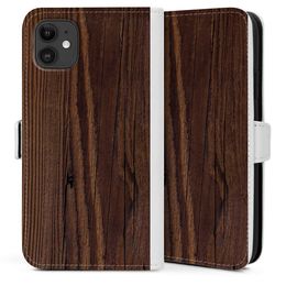 DeinDesign iPhone 11 Handy Klapph&uuml;lle Handyh&uuml;lle aus Kunst Leder wei&szlig; Flip Case Wooden Look Wood Nut Tree Sideflip mit Lasche