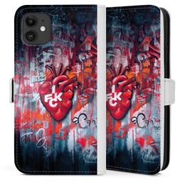 DeinDesign iPhone 11 Handy Klapph&uuml;lle Handyh&uuml;lle aus Kunst Leder wei&szlig; Flip Case 1. Fck 1. Fc Kaiserslautern Heart Sideflip mit Lasche
