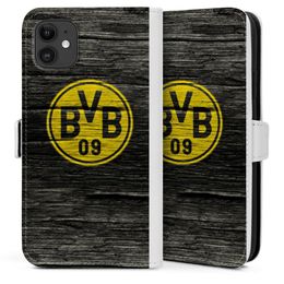 DeinDesign iPhone 11 Handy Klapph&uuml;lle Handyh&uuml;lle aus Kunst Leder wei&szlig; Flip Case Wooden Look Bvb Borussia Dortmund Sideflip mit Lasche