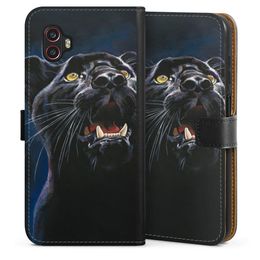DeinDesign Galaxy XCover 6 Pro Handy Klapph&uuml;lle Handyh&uuml;lle aus Kunst Leder schwarz Flip Case Panther Animals Jungle Sideflip mit langer Lasche