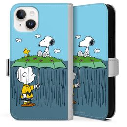 DeinDesign iPhone 14 Handy Klapph&uuml;lle Handyh&uuml;lle aus Kunst Leder wei&szlig; Flip Case Peanuts Children Snoopy Sideflip mit Lasche