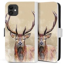 DeinDesign iPhone 11 Handy Klapph&uuml;lle Handyh&uuml;lle aus Kunst Leder wei&szlig; Flip Case Animal Look Deer Reindeer Sideflip mit Lasche
