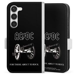 DeinDesign Galaxy S23 Handy Klapph&uuml;lle Handyh&uuml;lle aus Kunst Leder wei&szlig; Flip Case Music Acdc Merchandise Sideflip mit Lasche