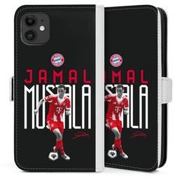 DeinDesign iPhone 11 Handy Klapph&uuml;lle Handyh&uuml;lle aus Kunst Leder wei&szlig; Flip Case Fc Bayern M&uuml;nchen Jamal Musiala Official Licensed Product Sideflip mit Lasche