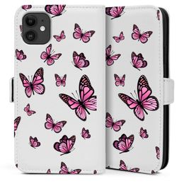 DeinDesign iPhone 11 Handy Klapph&uuml;lle Handyh&uuml;lle aus Kunst Leder wei&szlig; Flip Case Butterfly Motiv Ohne Hintergrund Muster Sideflip mit Lasche