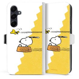DeinDesign Galaxy A55 5G Handy Klapph&uuml;lle Handyh&uuml;lle aus Kunst Leder wei&szlig; Flip Case Snoopy Peanuts Children Sideflip mit Lasche
