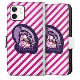 DeinDesign iPhone 12 Handy Klapph&uuml;lle Handyh&uuml;lle aus Kunst Leder wei&szlig; Flip Case Disney Grinning Cat Alice In Wonderland Sideflip mit Lasche