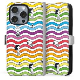 DeinDesign iPhone 16 Pro Max Handy Klapph&uuml;lle Handyh&uuml;lle aus Kunst Leder wei&szlig; Flip Case Snoopy Muster Peanuts Sideflip mit Lasche