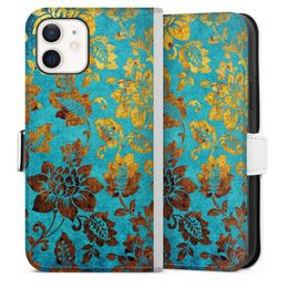 DeinDesign iPhone 12 Handy Klapph&uuml;lle Handyh&uuml;lle aus Kunst Leder wei&szlig; Flip Case Flowers Vintage Ornament Sideflip mit Lasche