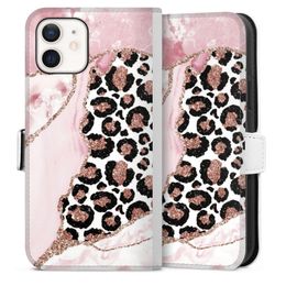 DeinDesign iPhone 12 Handy Klapph&uuml;lle Handyh&uuml;lle aus Kunst Leder wei&szlig; Flip Case Leopard Glitzer Marble Sideflip mit Lasche