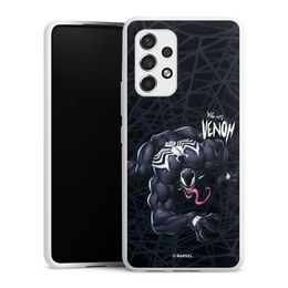 DeinDesign Galaxy A53 5G Handy Silikon H&uuml;lle Case wei&szlig; Handyh&uuml;lle Spiderman Marvel Venom Silikon Case