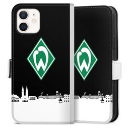 DeinDesign iPhone 12 Handy Klapph&uuml;lle Handyh&uuml;lle aus Kunst Leder wei&szlig; Flip Case Skyline Sv Werder Bremen Official Licensed Product Sideflip mit Lasche