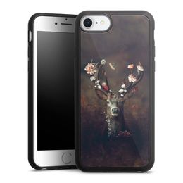 DeinDesign iPhone SE (2020) Handy Gallery Case Handyh&uuml;lle 9H Geh&auml;rtetes Glas R&uuml;ckseite H&uuml;lle Rehe Reindeer Flowers Gallery Case