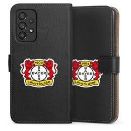 DeinDesign Galaxy A53 5G Handy Klapph&uuml;lle Handyh&uuml;lle aus Kunst Leder schwarz Flip Case Bayer 04 Leverkusen Official Licensed Product Logo Sideflip mit langer 